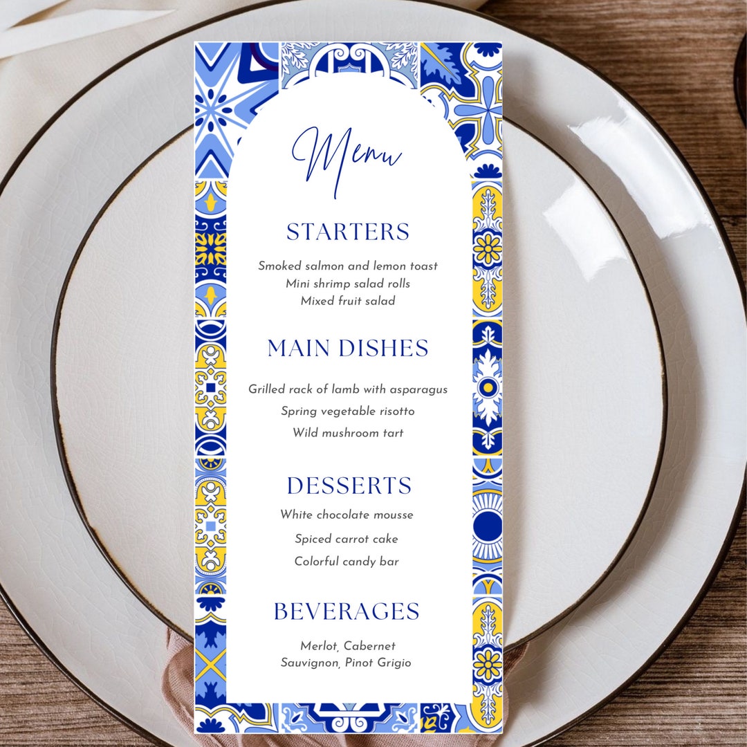 Amalfi Coastal Dinner Menu Template Lemon Party Dinner Menu Printable ...
