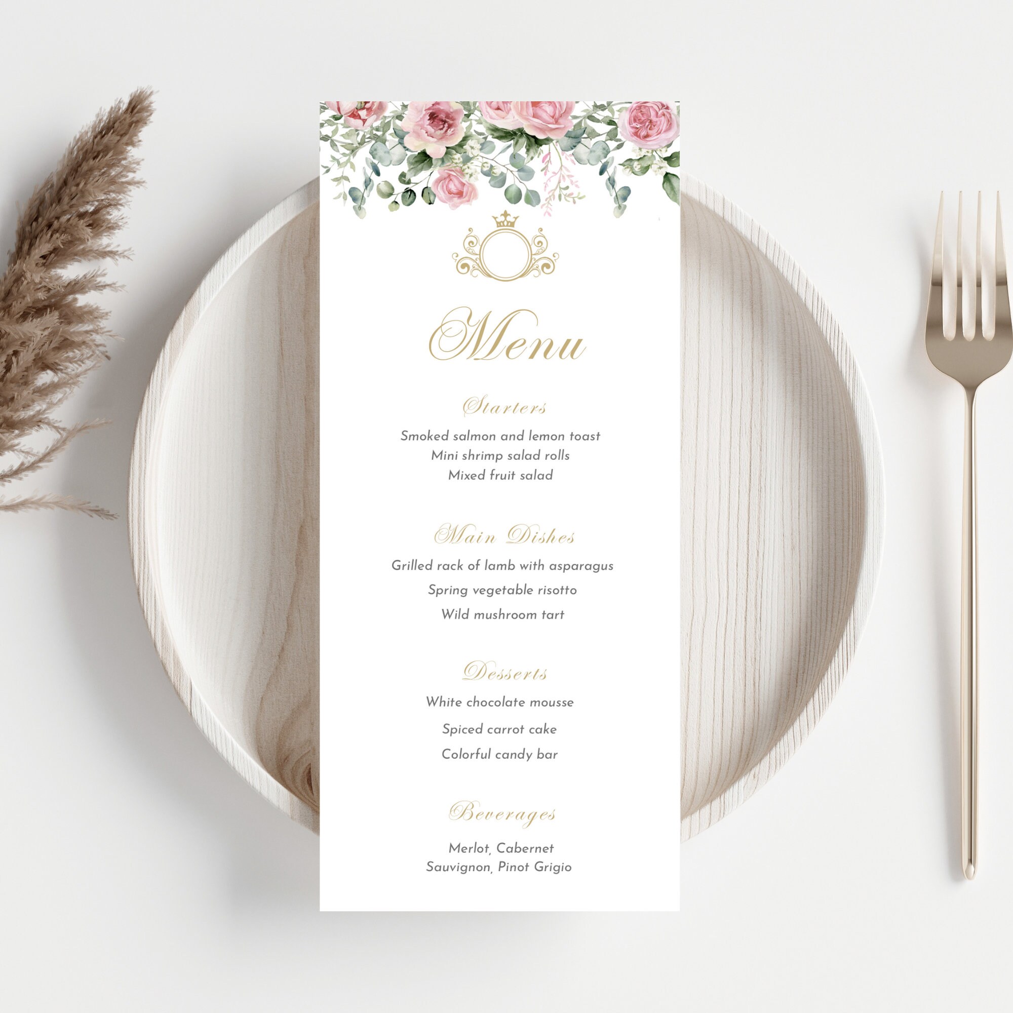 Printable Dinner Menu Card Template Victorian Floral Menu Bridal Shower ...