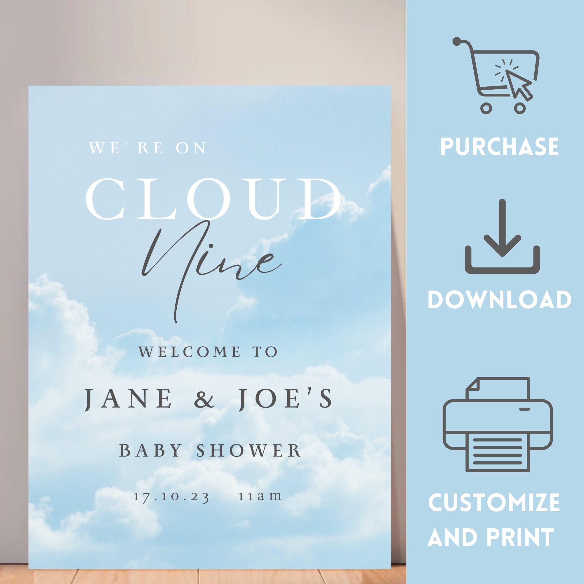 On Cloud Nine Baby Boy Shower Welcome Sign,were on Cloud Nine Baby ...