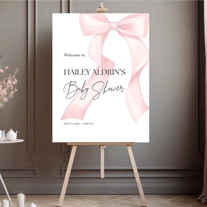 Pink Bow Baby Shower Welcome Sign: Coquette Theme (editable Canva ...