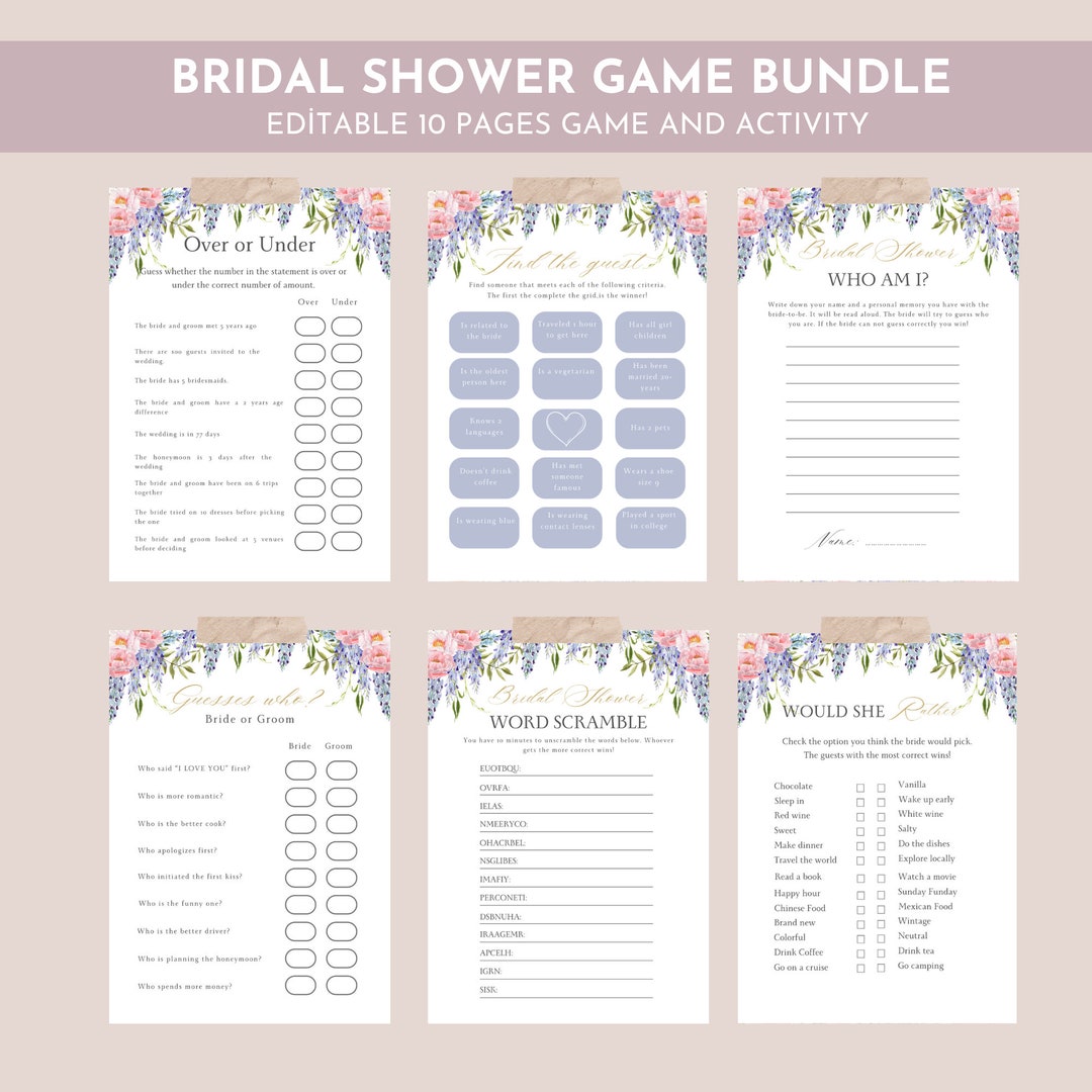 10 Bridal Shower Games Pack Printable Bridal Shower Activity Bundle ...