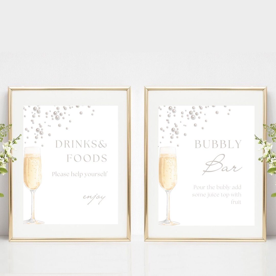 Pearls and Prosecco Bubbly Bar Sign Template: Bridal Shower Decor ...