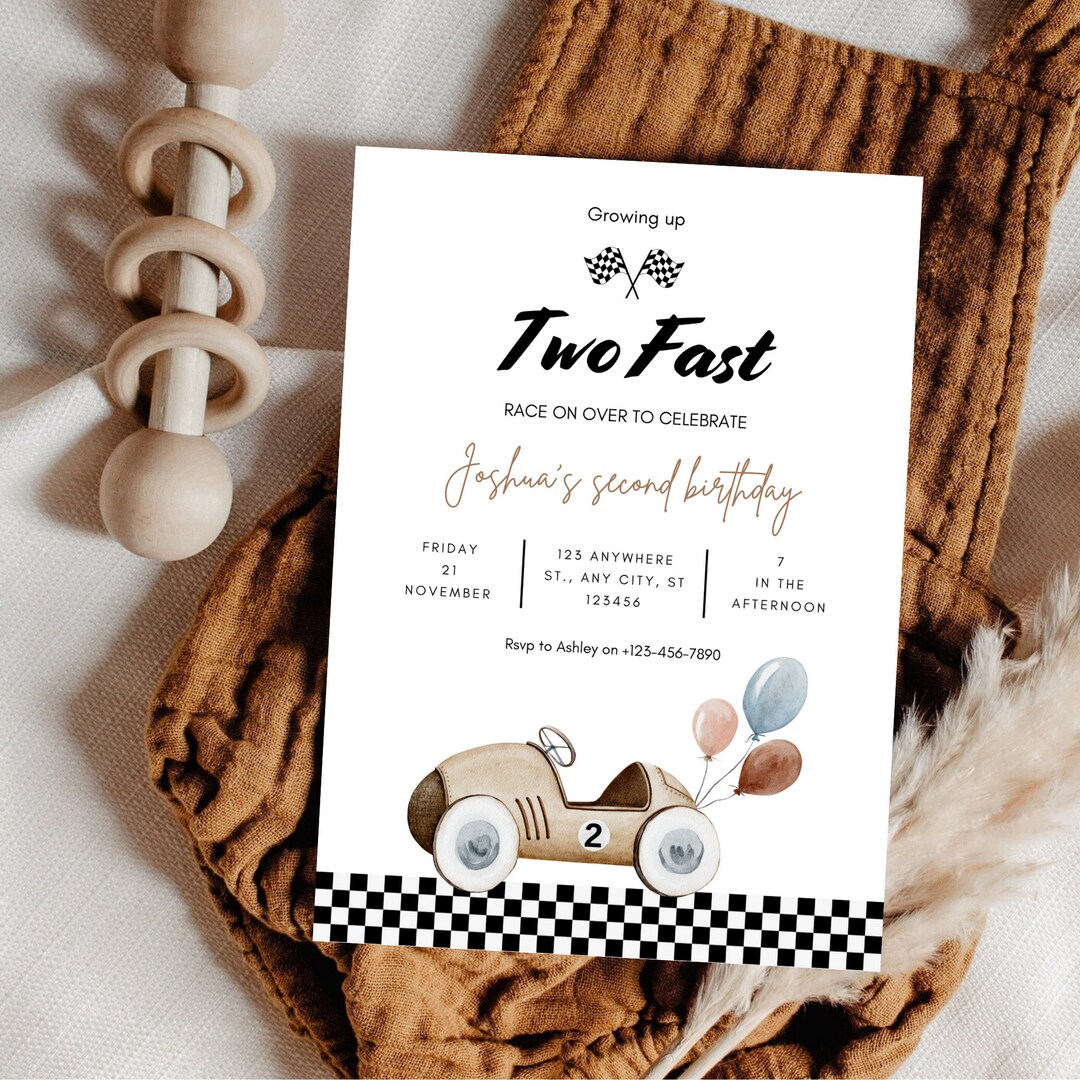 Two Fast Birthday Invitation Template Printable Second Birthday Card ...