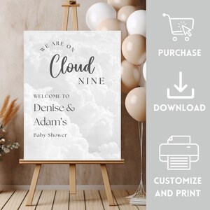 On Cloud Nine Baby Shower Welcome Sign,we’re on Cloud Nine Baby Shower ...