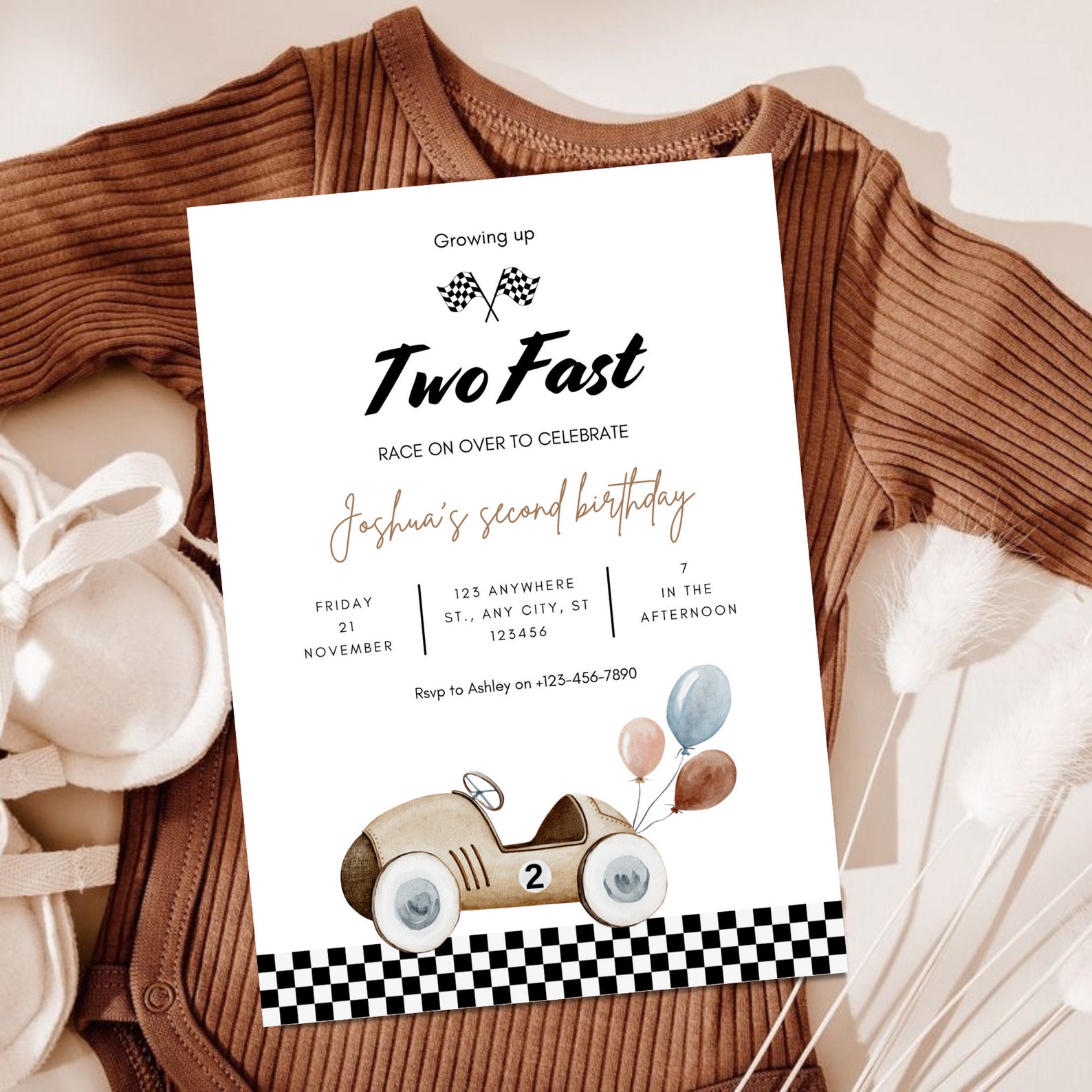 Two Fast Birthday Invitation Template Printable Second Birthday Card ...