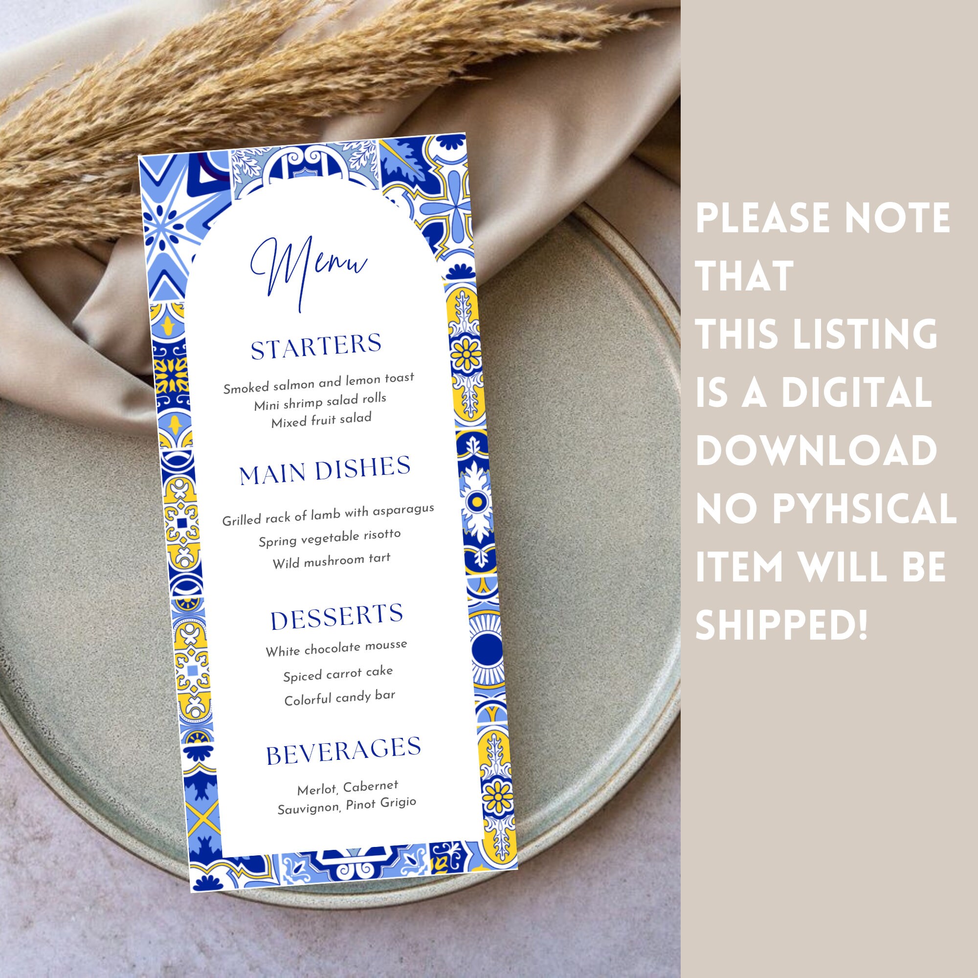 Amalfi Coastal Dinner Menu Template Lemon Party Dinner Menu Printable ...