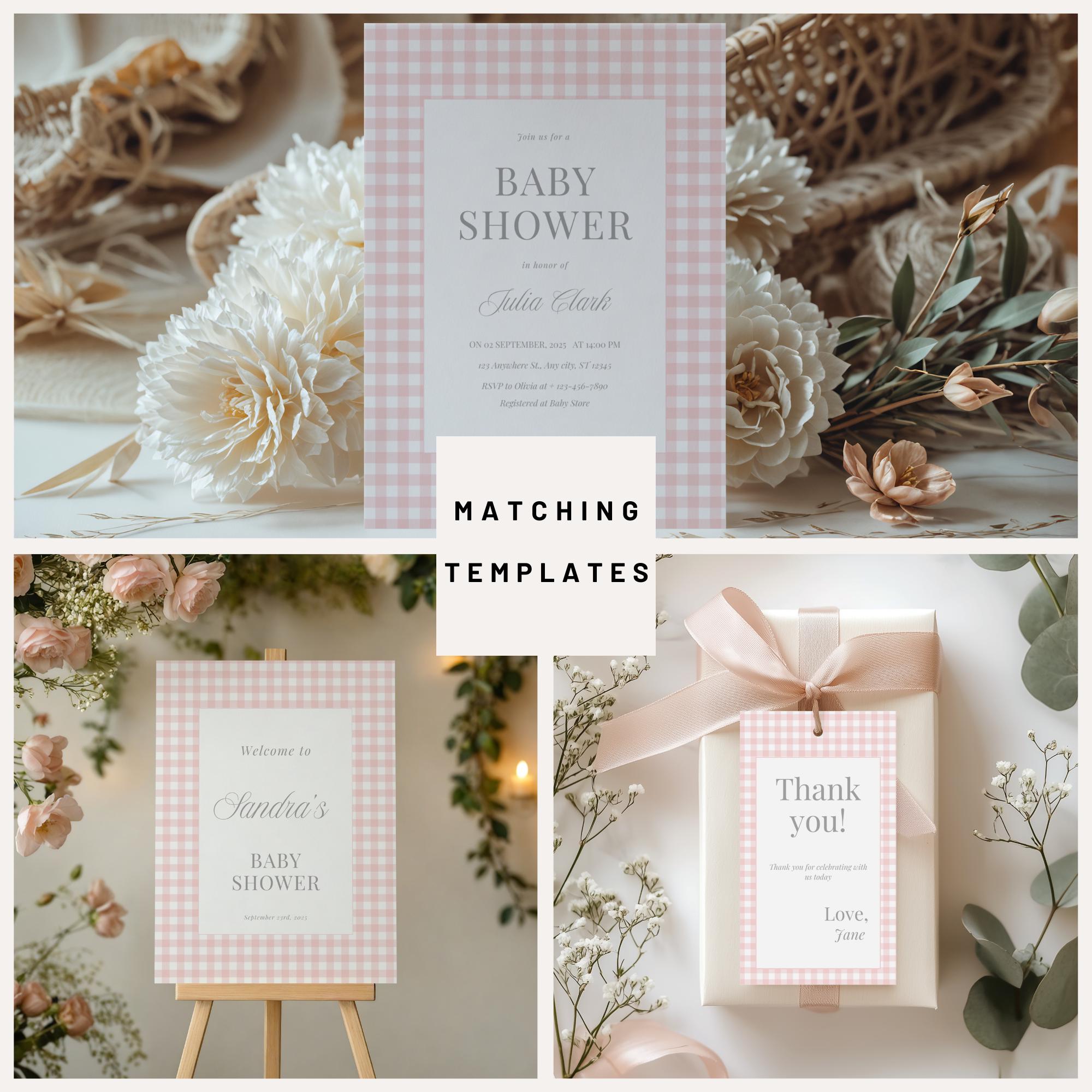 Pink Gingham Baby Shower Menu Template: Editable 4x9" Card (digital ...