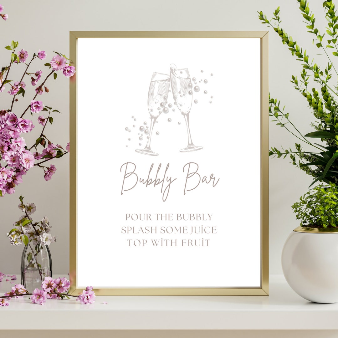 Pearls and Prosecco Bubbly Bar Sign Template Minimal Bridal Shower ...