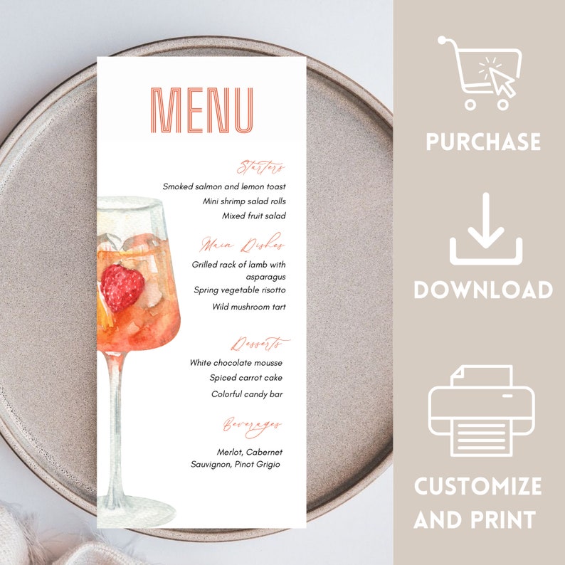 Printable Dinner Menu Card Template Love at First Spritz Menu Bridal ...