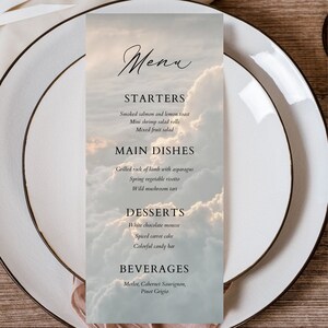 Modern Cloud 9 Dinner Menu Template Printable Clouds Dinner Menu Card ...