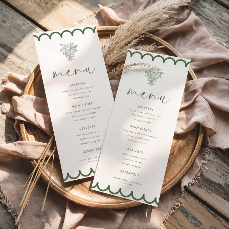 Fresh off the Market Bridal Shower Menu Template: Green Floral Card ...