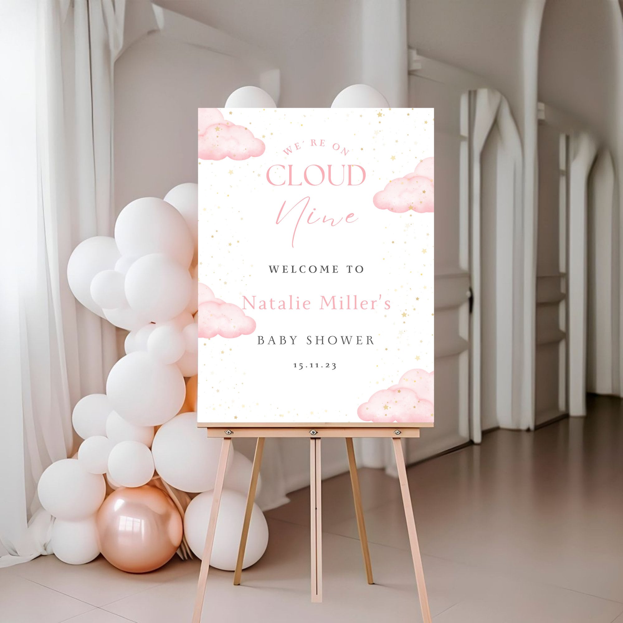 Cloud Nine Baby Shower Welcome Sign Printable Baby Shower Banner Pink ...