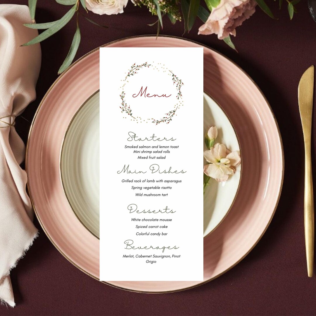 Christmas Dinner Menu Template Holiday Dinner Party Menu Printable ...