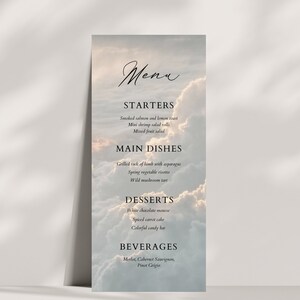 Modern Cloud 9 Dinner Menu Template Printable Clouds Dinner Menu Card ...
