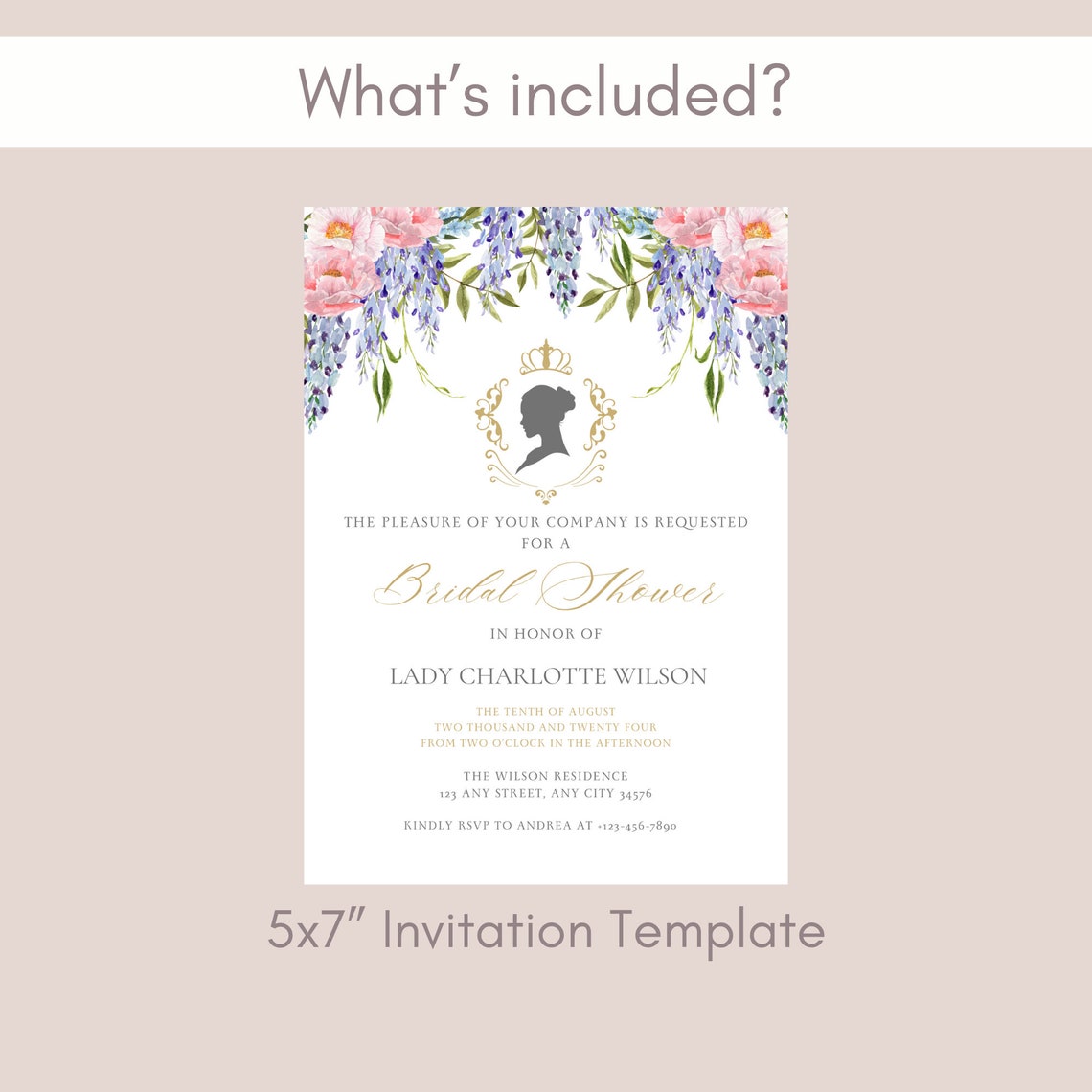 Bridgerton Invitation Template Bridal Shower Invites Floral Royal ...