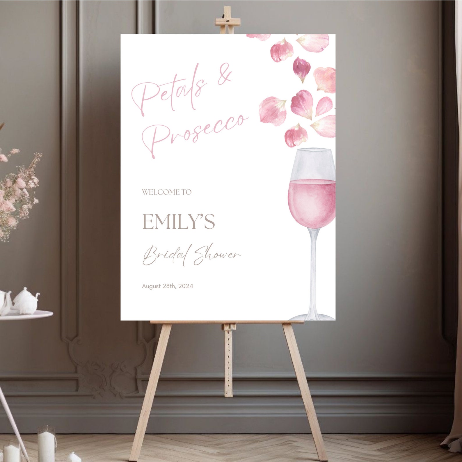 Petals and Prosecco Welcome Sign Template Bridal Shower Banner Minimal ...