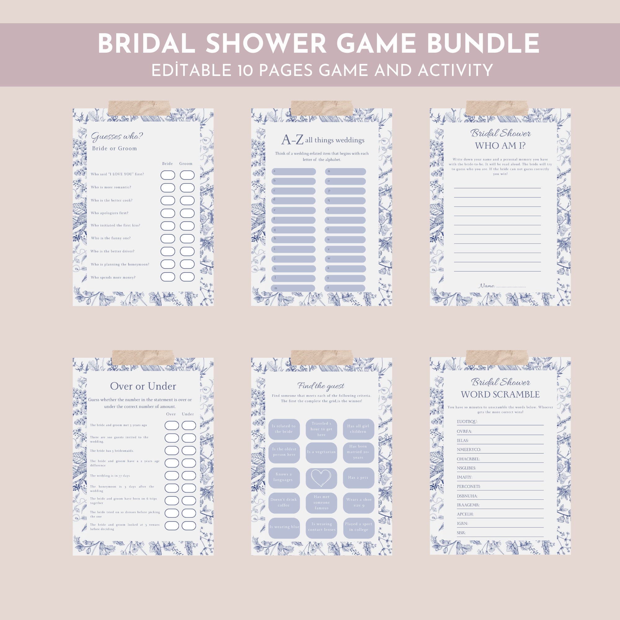 10 Bridal Shower Games Bundle Printable Bridal Shower Activity Pack ...