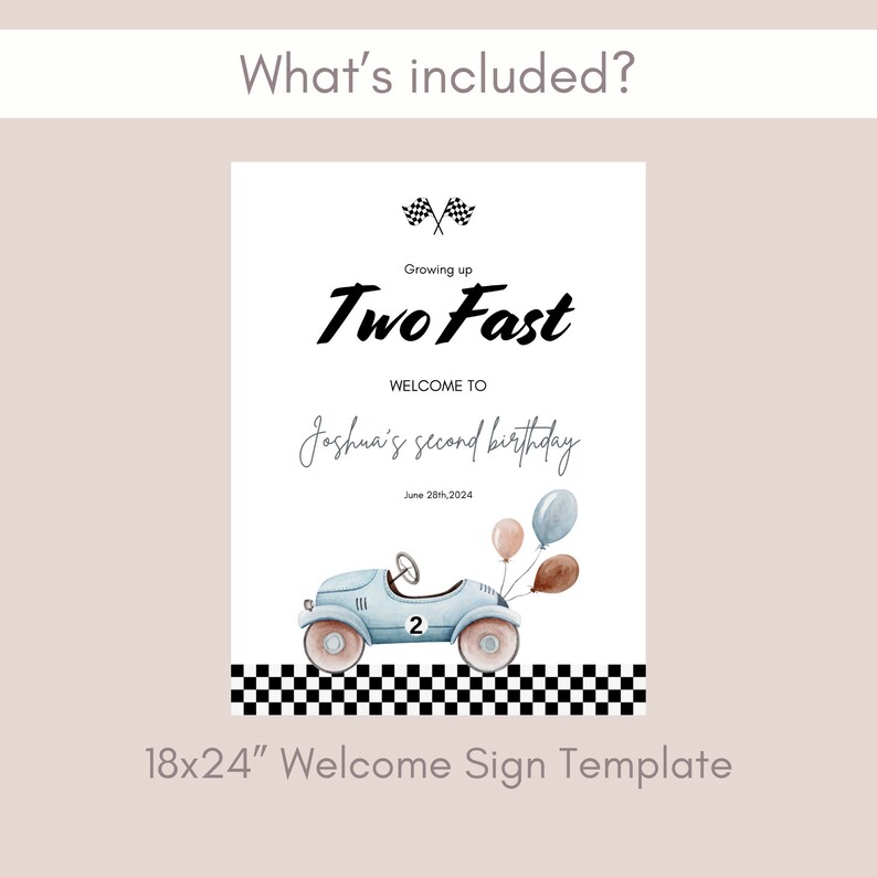 Second Birthday Welcome Sign Template Growing up Two Fast Printable ...