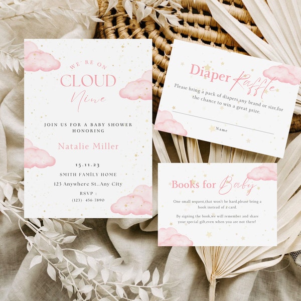Cloud Nine Baby Shower Invitation Printable Cloud Theme Invite Editable ...
