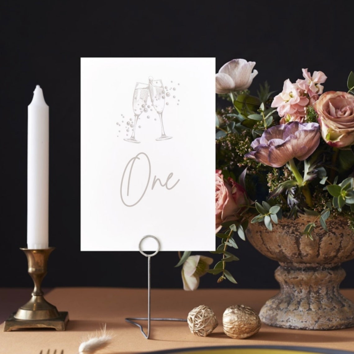Pearls and Prosecco Table Number Card Template Minimal Pearls and ...