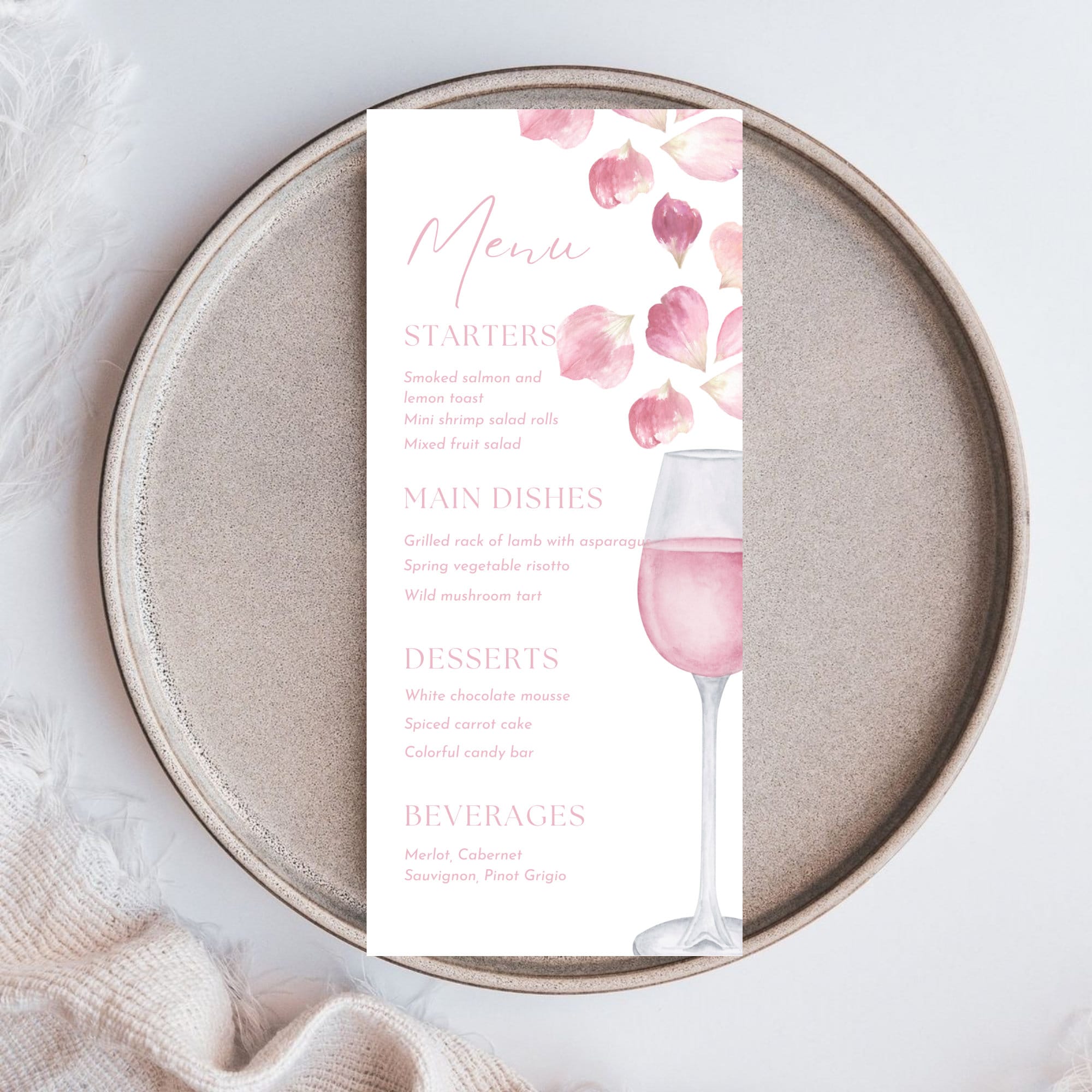 Petals and Prosecco Menu Card Template Minimal Petals and Prosecco ...