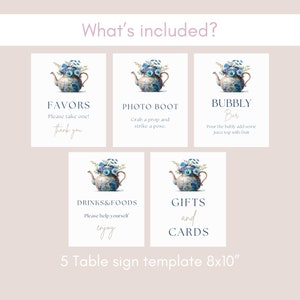 Tea Party Bridal Shower Signs Template Printable Garden Tea Themed ...