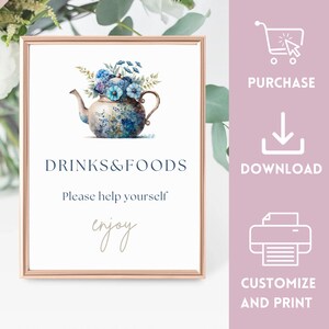Tea Party Bridal Shower Signs Template Printable Garden Tea Themed ...