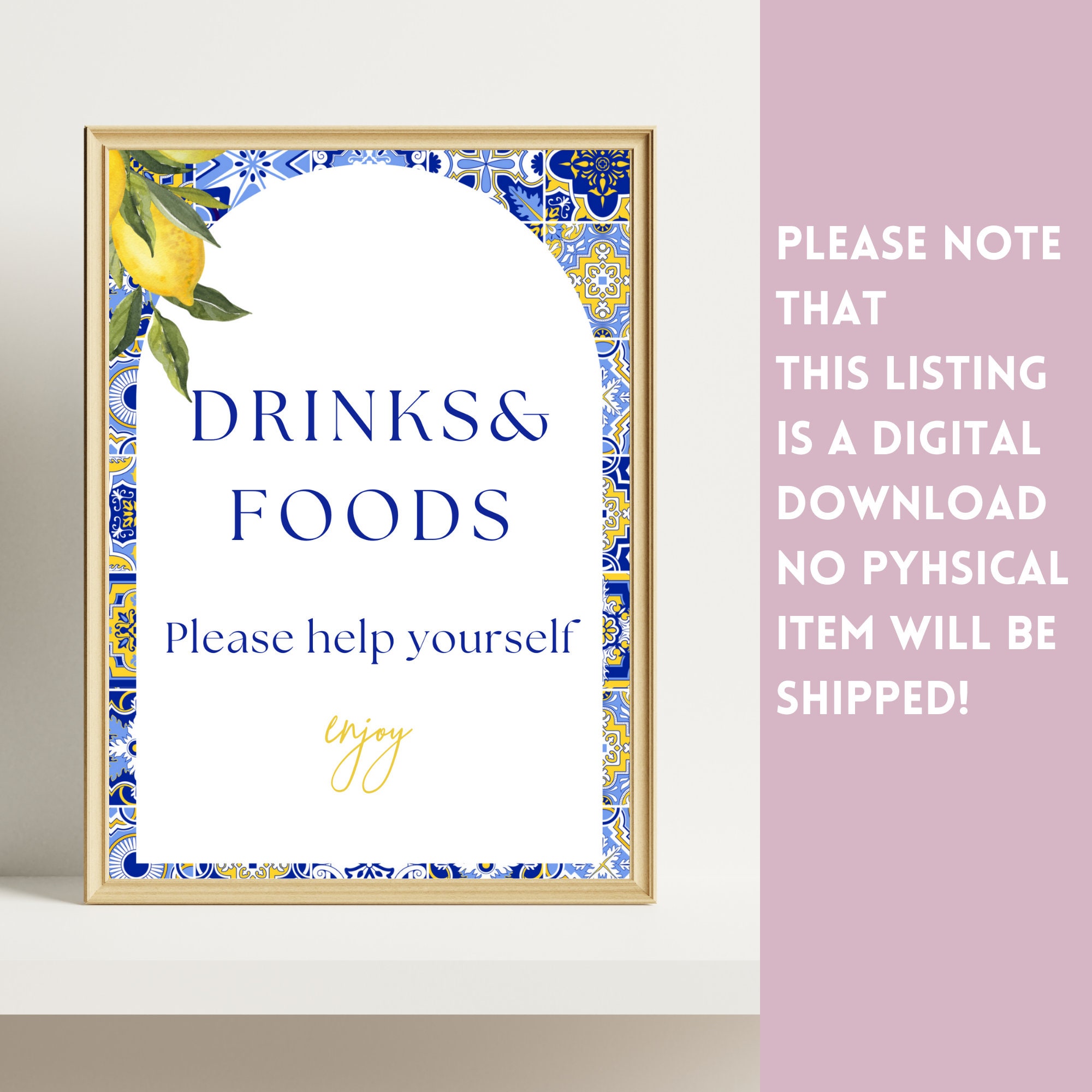 Amalfi Coastal Signs Template Mediterranean Blue Tiles and Lemon Themed ...