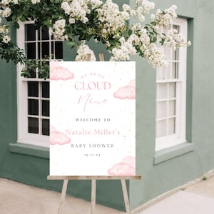Cloud Nine Baby Shower Welcome Sign Printable Baby Shower Banner Pink ...