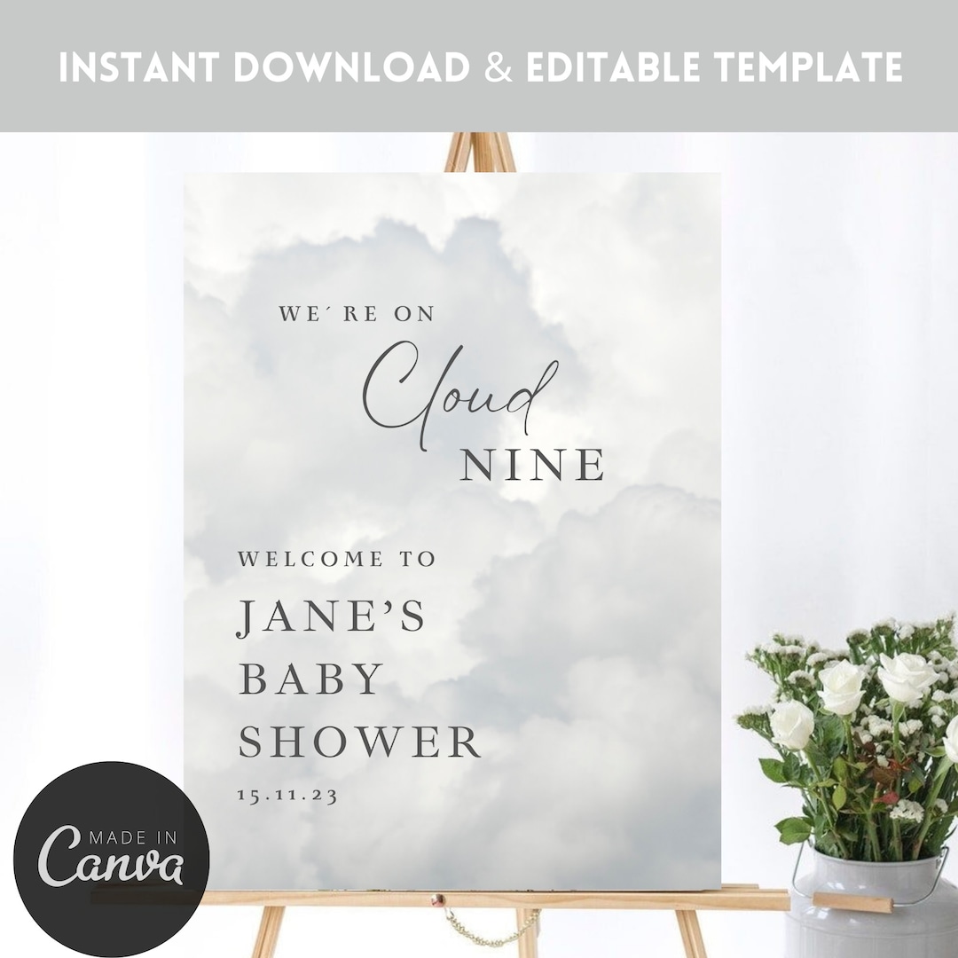On Cloud Nine Baby Shower Welcome Sign,were on Cloud Nine Baby Shower ...
