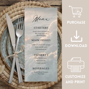 Modern Cloud 9 Dinner Menu Template Printable Clouds Dinner Menu Card ...