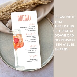 Printable Dinner Menu Card Template Love at First Spritz Menu Bridal ...