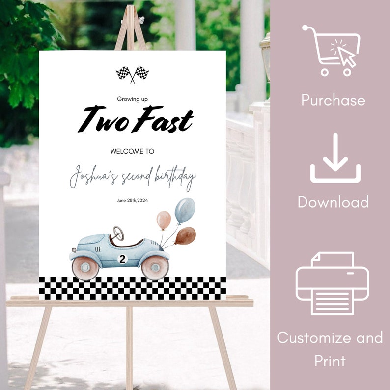 Second Birthday Welcome Sign Template Growing up Two Fast Printable ...