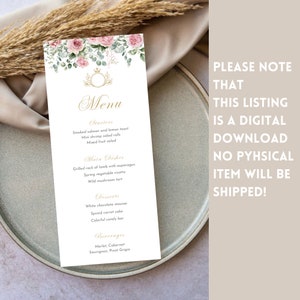 Printable Dinner Menu Card Template Victorian Floral Menu Bridal Shower ...
