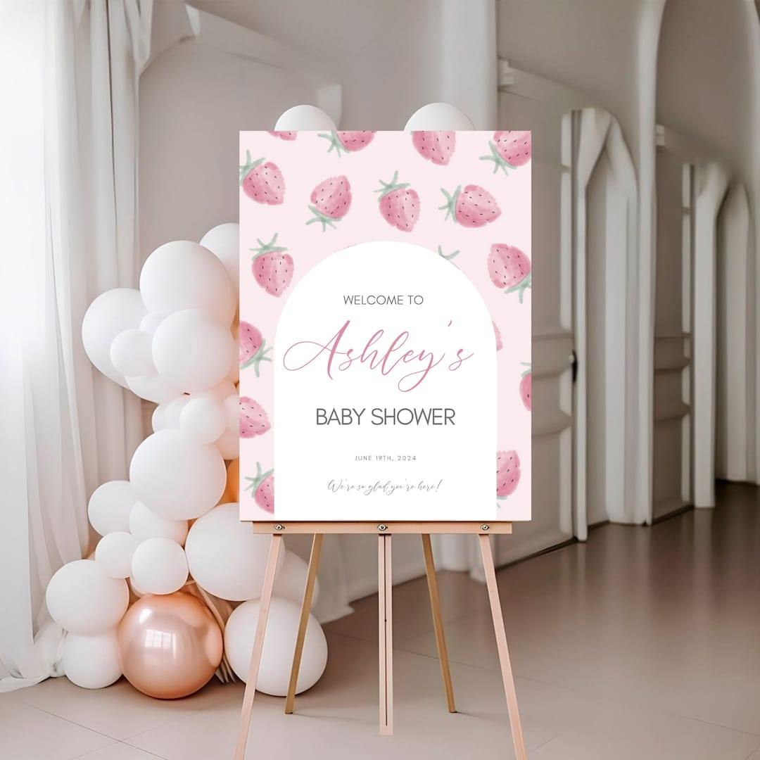 Berry Sweet Baby Shower Welcome Sign Printable Strawberry Baby Shower ...