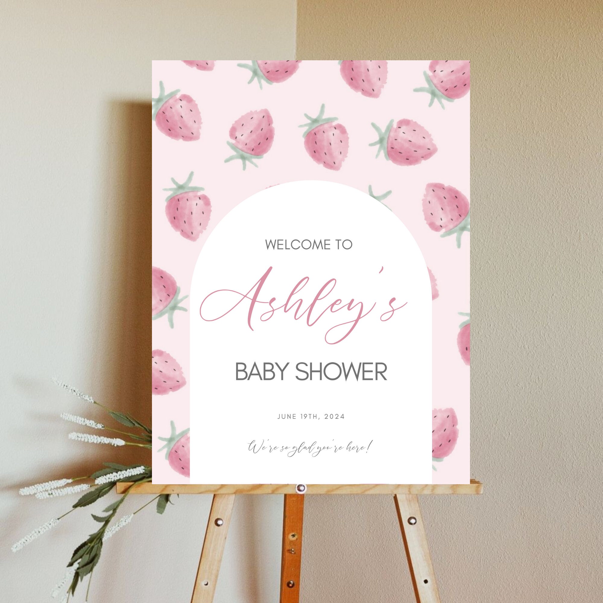 Berry Sweet Baby Shower Welcome Sign Printable Strawberry Baby Shower ...