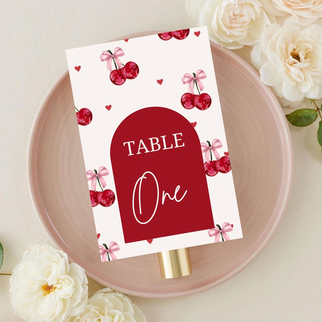 Cherry Theme Table Number Card Template She’s the Cherry on Top Bridal ...