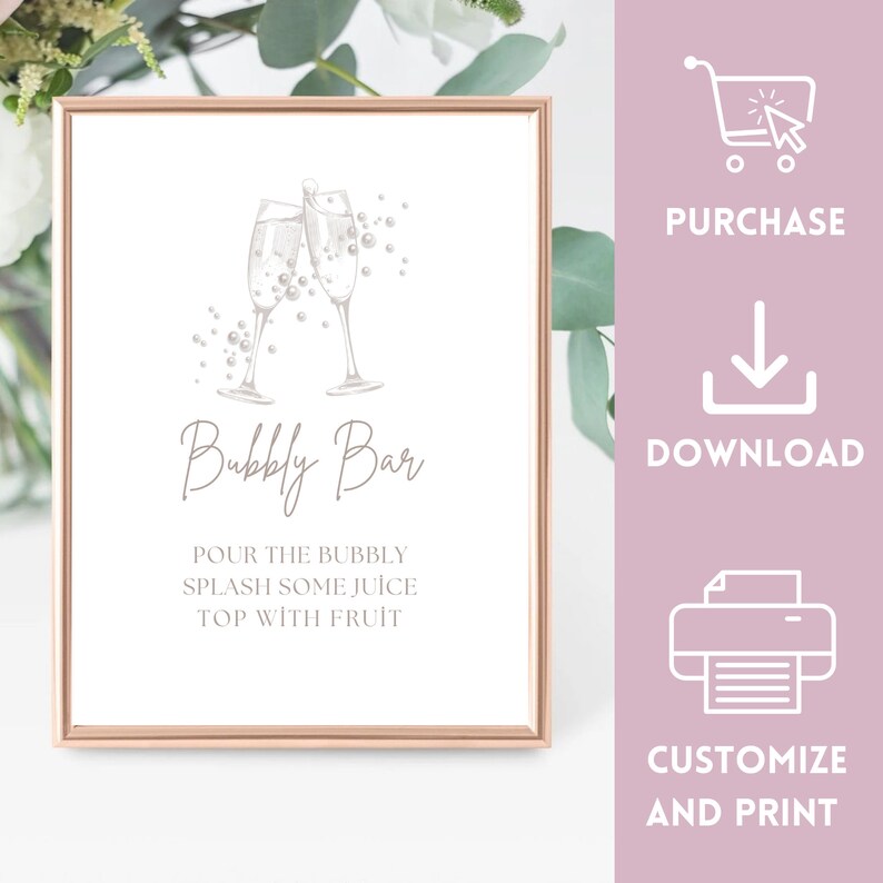 Pearls and Prosecco Bubbly Bar Sign Template: Bridal Shower Decor (8x10 ...