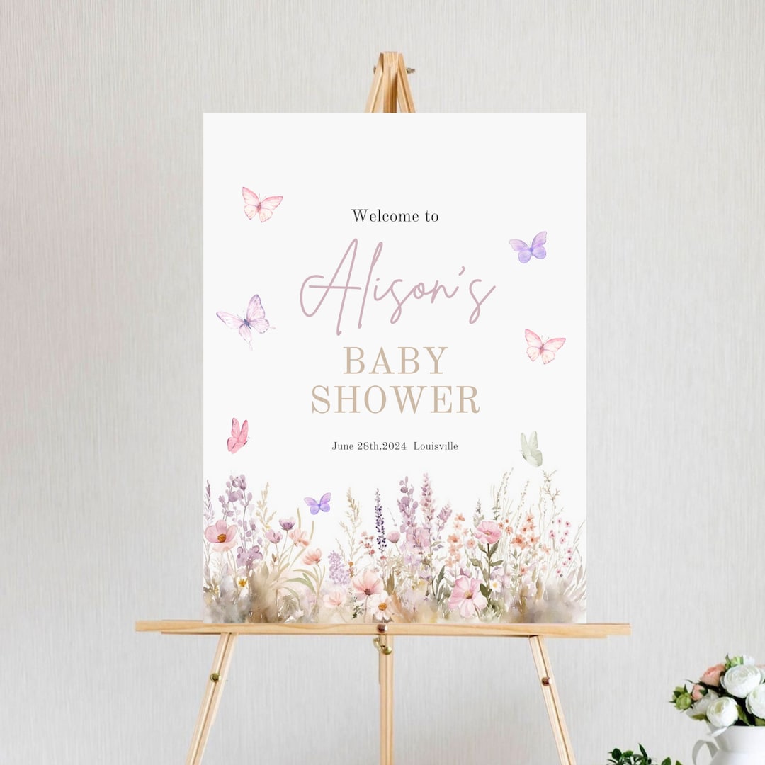 Butterfly Welcome Sign Template Girl Printable Baby Shower Banner Boho ...