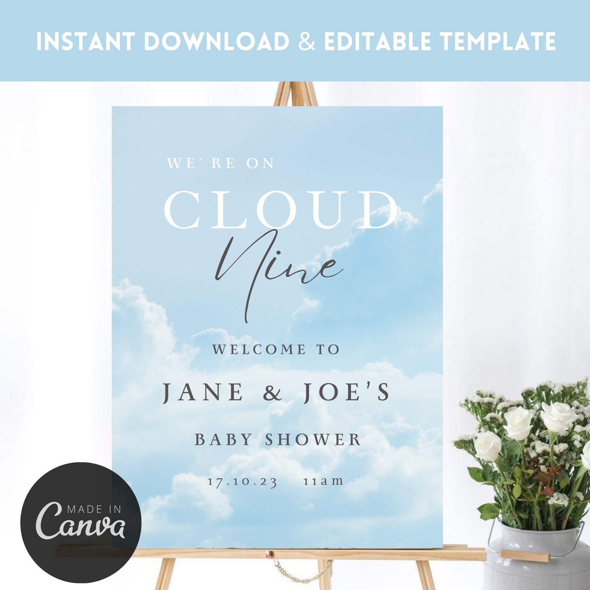 On Cloud Nine Baby Boy Shower Welcome Sign,were on Cloud Nine Baby Shower Welcome Sign, Cloud ...