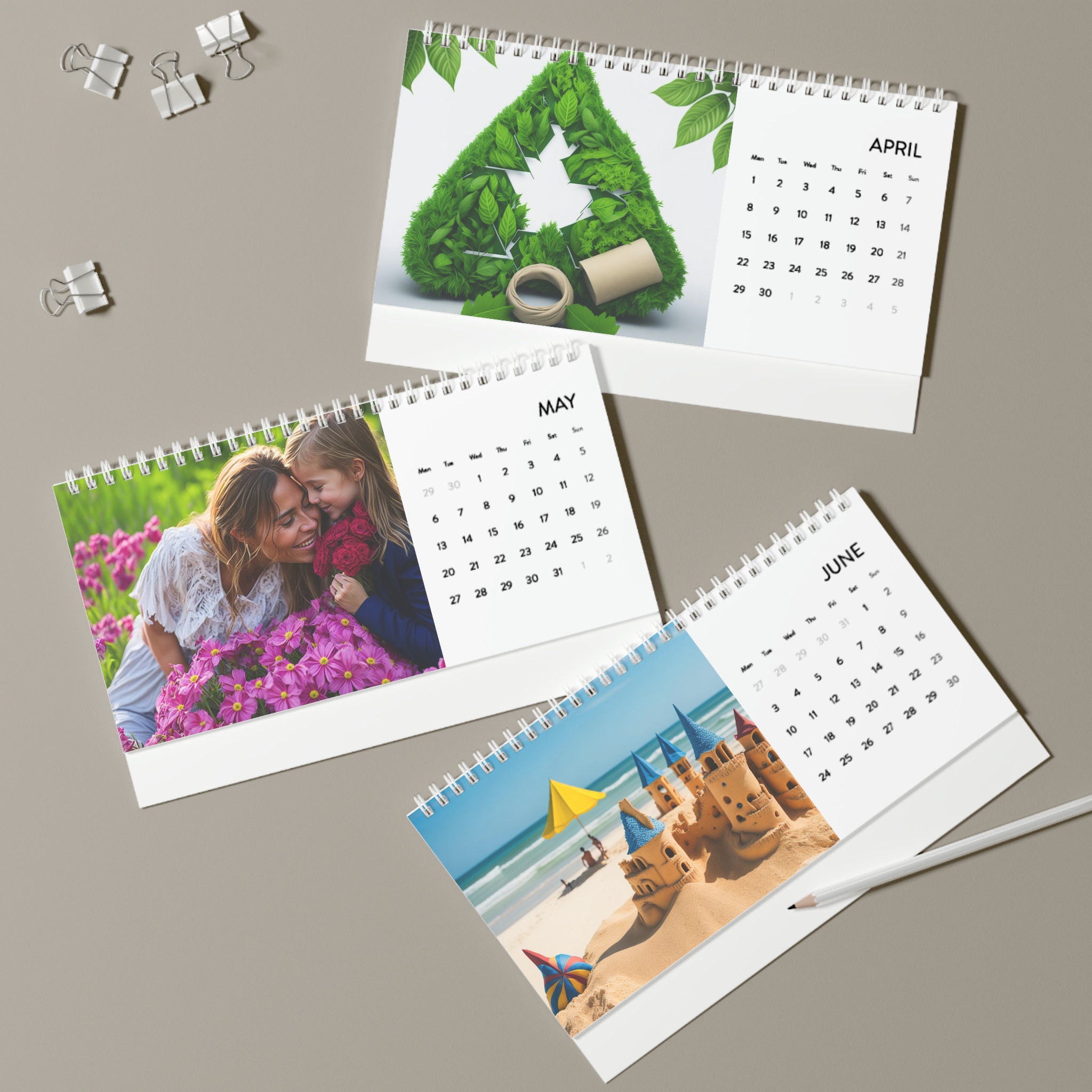 Desk Calendar 2024 Grid, Monthly Planner, Office Organizer, Yearly ...