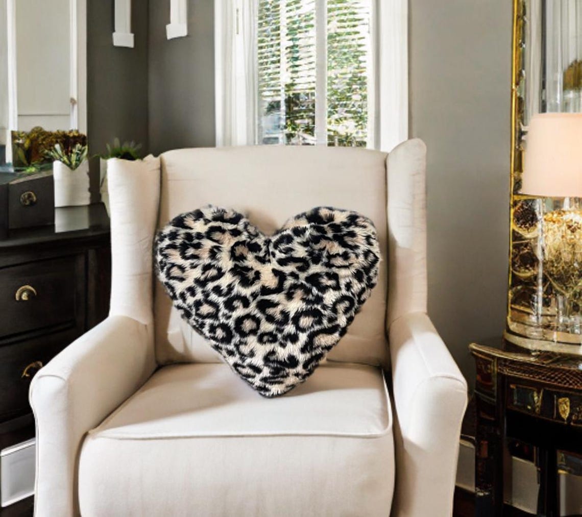 Cute Cheetah Heart Faux Fur Decorative Pillow,cozy Pillow,fluffy Pillow ...
