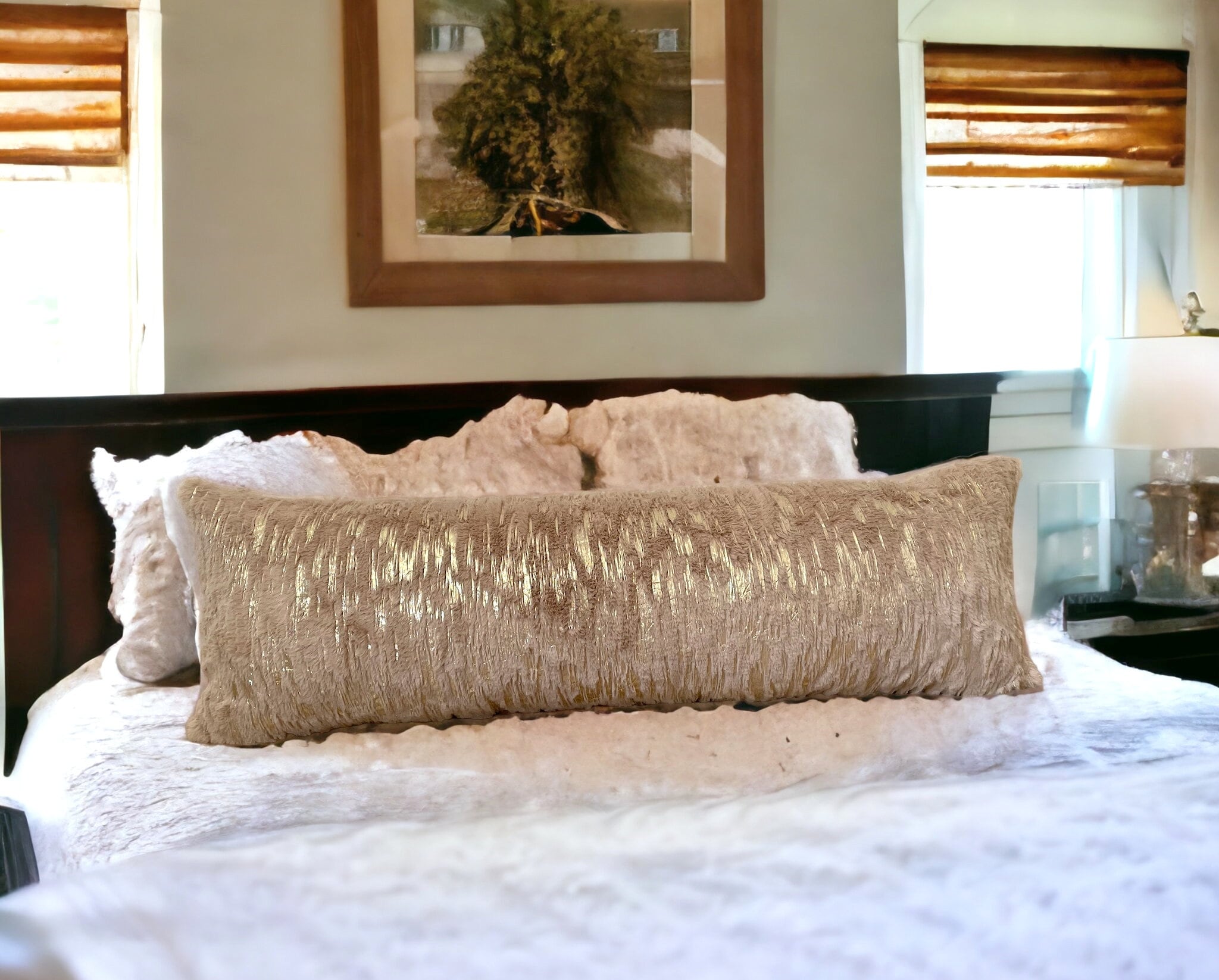 Camel Gold Extra Long Lumbar Pillow Cover,throw Pillows,faux Fur ...