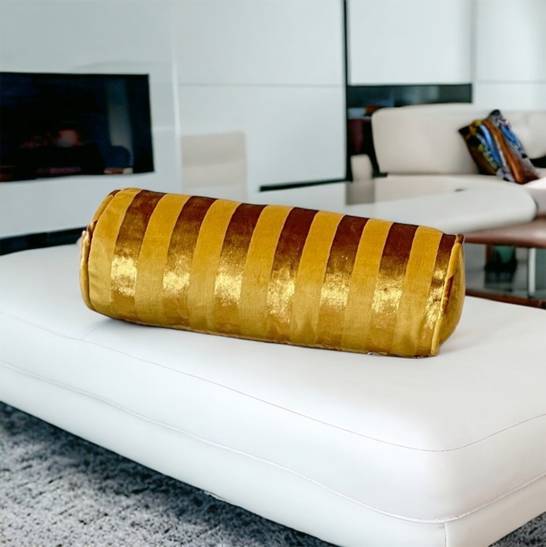 Luxurious Gold Striped Decorative Velvet Bolster Pillow Cover-birthday ...