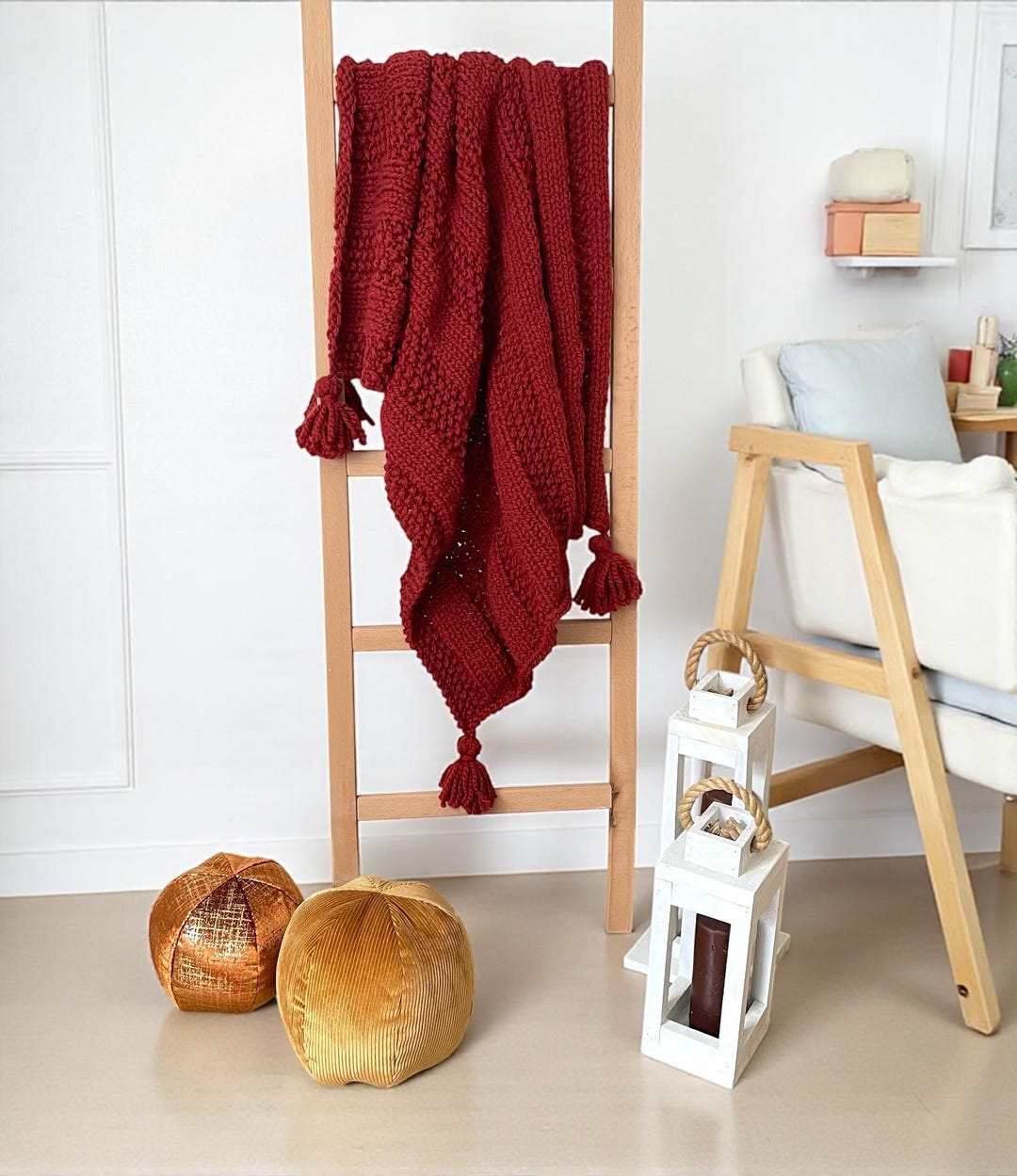 Cozy Rust Hand Knit Wool TV Blanket:boho Chic Throw Blanket - Etsy UK