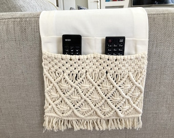 White Macrame Sofa Armrest Organizer,remote Control Holder,storage Basket,armchair Organizer ...