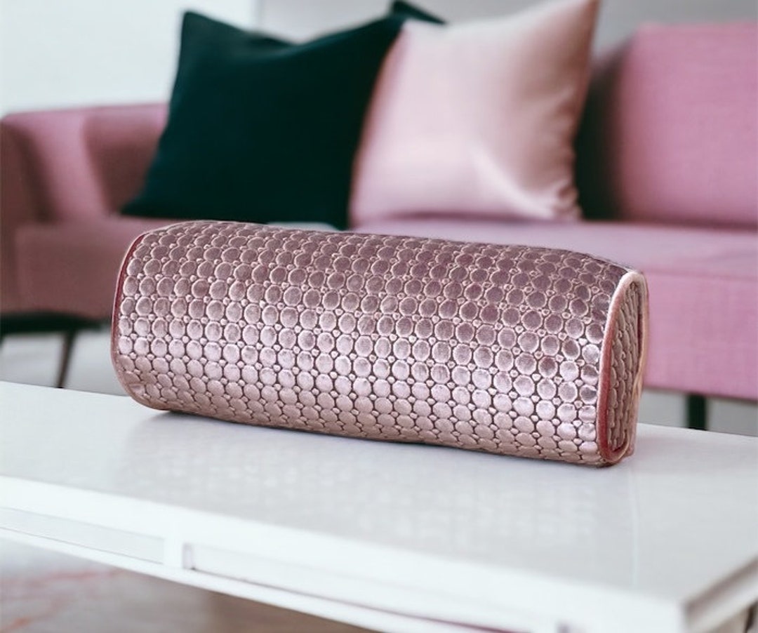 Unique Blush Pink Geometric Pattern Decorative Velvet Bolster Pillow ...