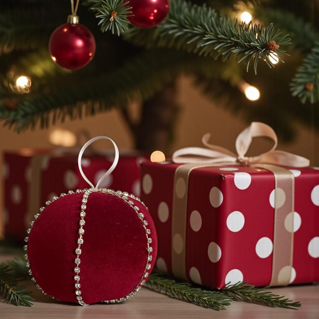 Red Rhinestone Velvet Cristmas Ball Ornament:trendy Holiday Home Decor ...