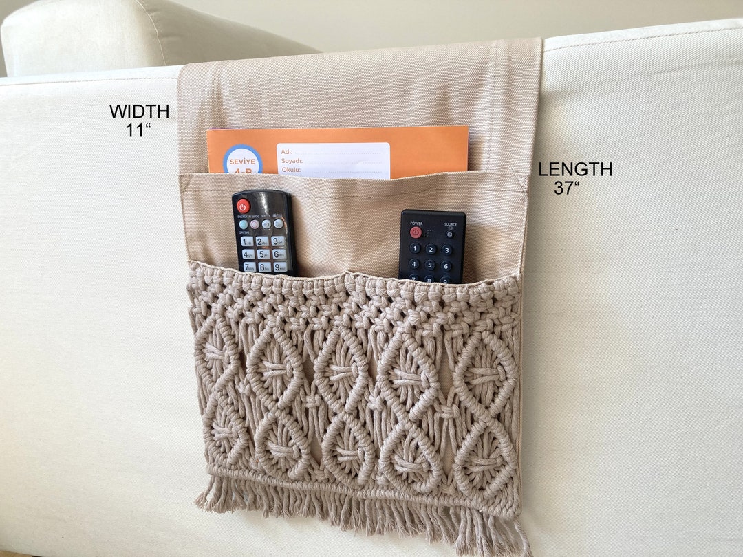 Camel Macrame Armrest Organizer,remote Control Holder,storage Basket ...