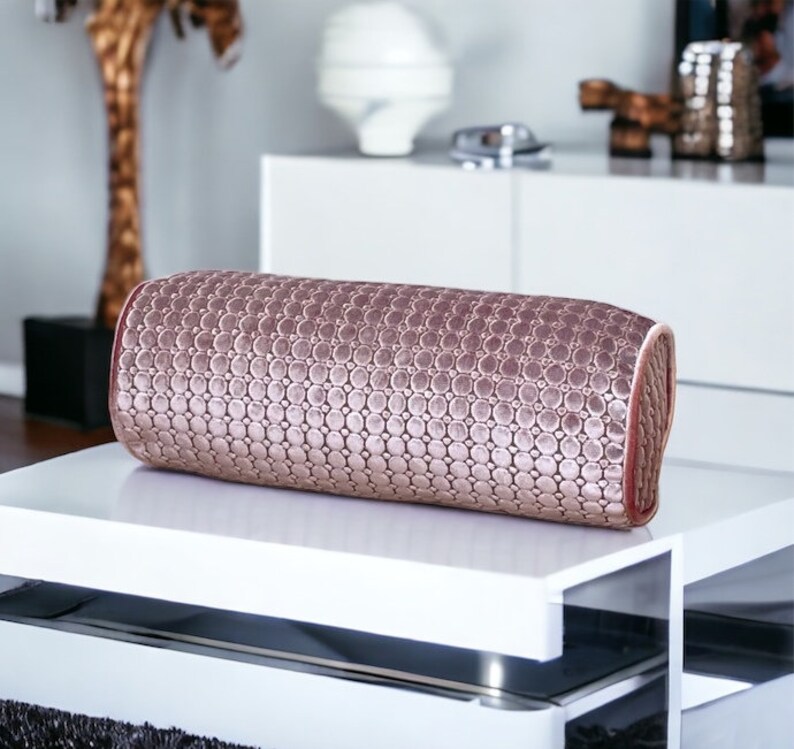 Unique Blush Pink Geometric Pattern Decorative Velvet Bolster Pillow ...